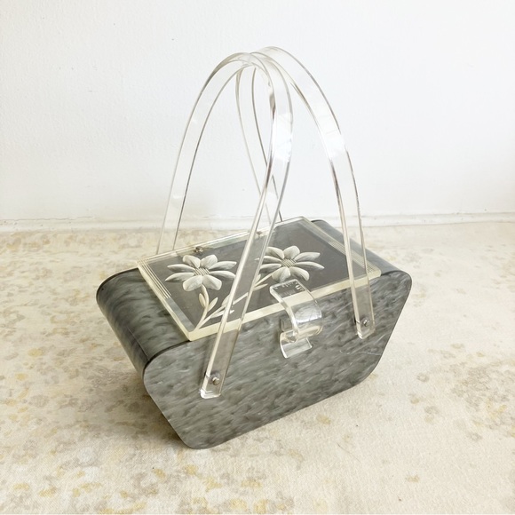 Patricia of Miami | Bags | Vintage 95s Patricia Of Miami Lucite Basket Purse Gray Clear Floral ...